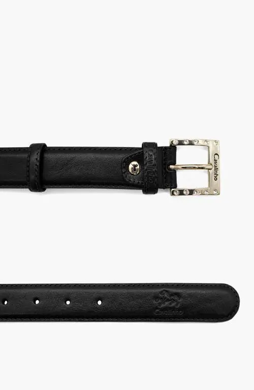 CAVALINHO Classic Leather Belt With Rhinestone Buckle - Black