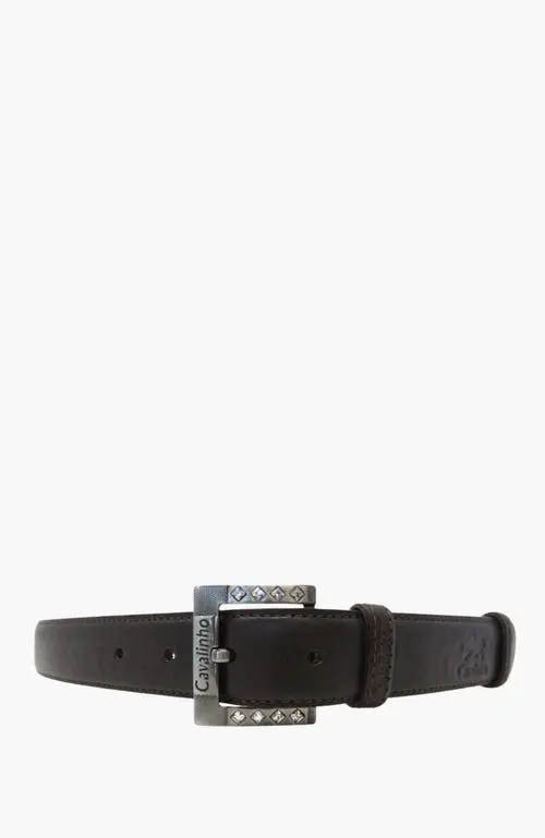 CAVALINHO Classic Leather Belt With Rhinestone Accents - Brown/silver