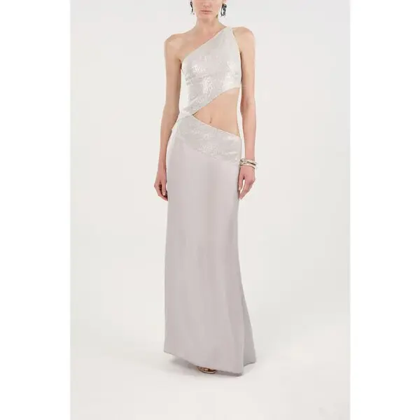 NOCTURNE One Shoulder Sequin Cutout Maxi Dress