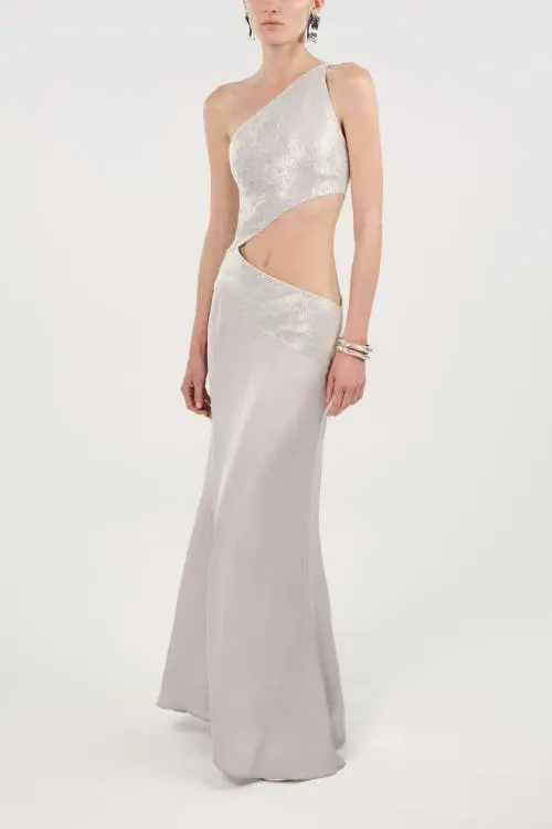 NOCTURNE One Shoulder Sequin Cutout Maxi Dress