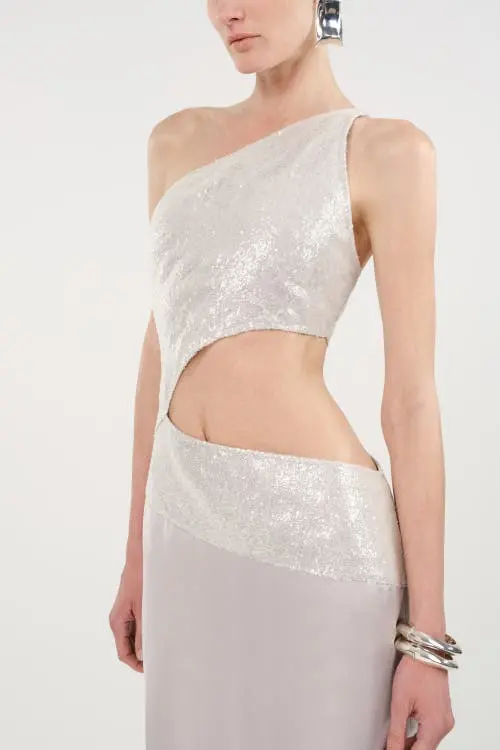 NOCTURNE One Shoulder Sequin Cutout Maxi Dress
