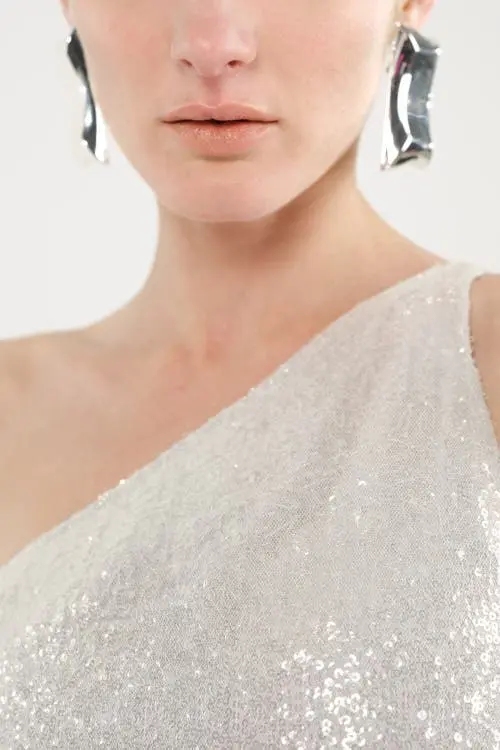 NOCTURNE One Shoulder Sequin Cutout Maxi Dress