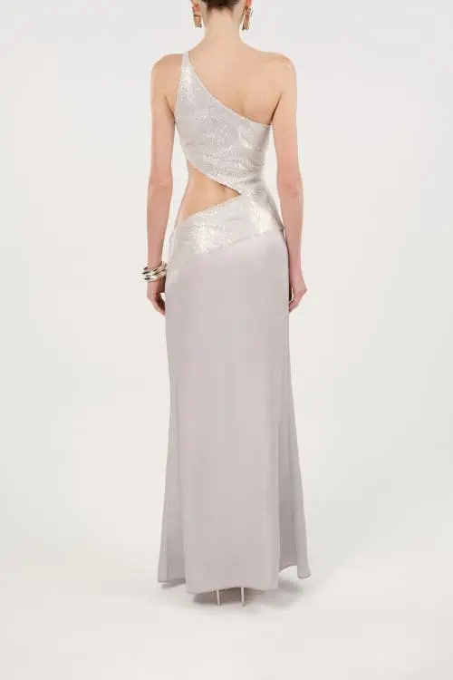 NOCTURNE One Shoulder Sequin Cutout Maxi Dress