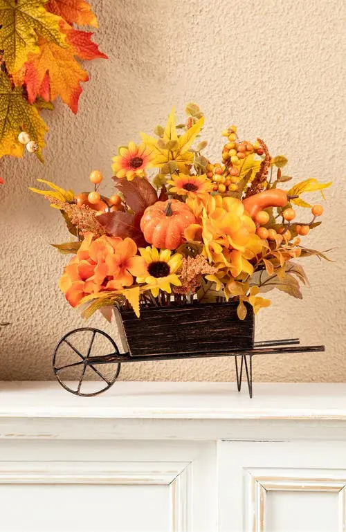 GLITZHOME 14"l Fall Floral Cart Centerpiece