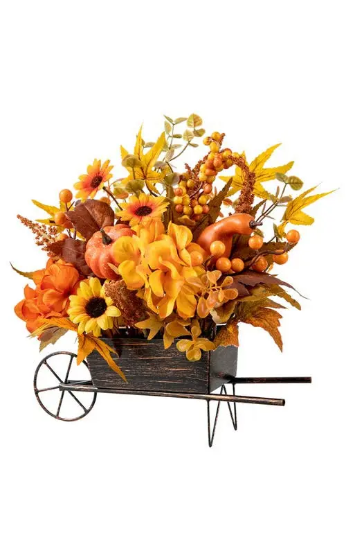 GLITZHOME 14"l Fall Floral Cart Centerpiece