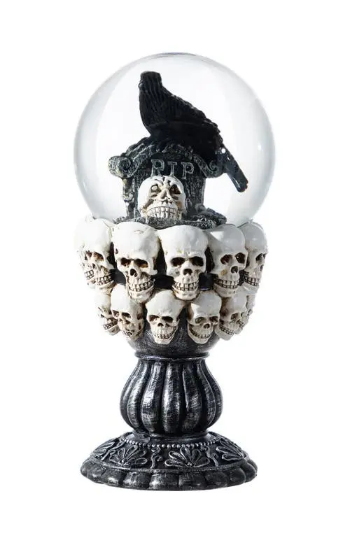 GLITZHOME 100mm Halloween Resin Stacked Skull Waterglobe