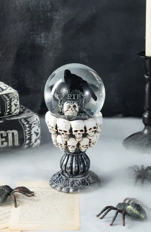 GLITZHOME 100mm Halloween Resin Stacked Skull Waterglobe