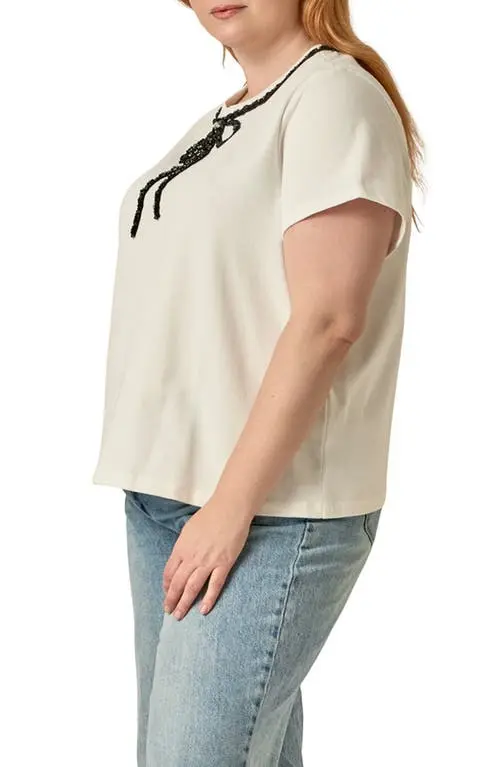 English Factory Beaded Bow Detail T-shirt - White