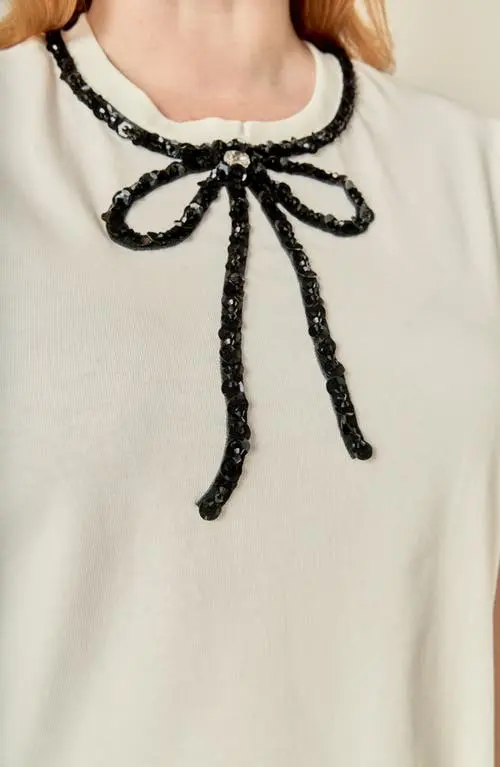 English Factory Beaded Bow Detail T-shirt - White