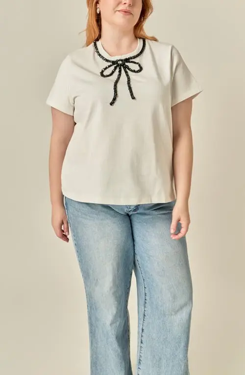 English Factory Beaded Bow Detail T-shirt - White