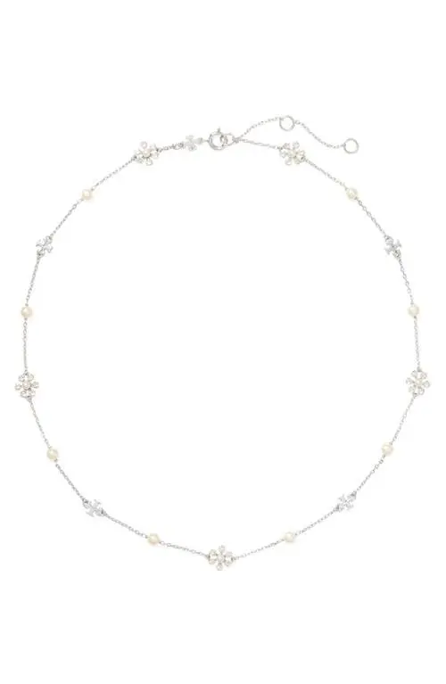 Tory Burch Kira Imitation Pearl And Crystal Necklace - Tory Silver/cream