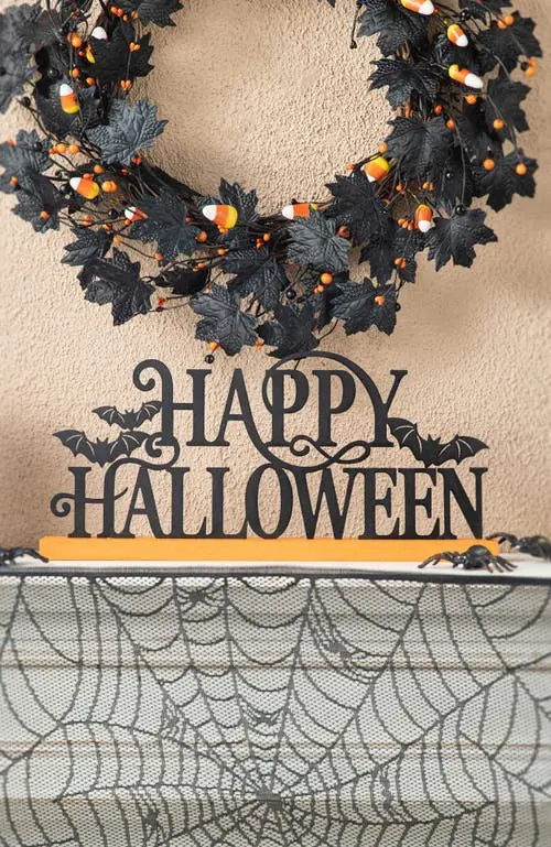 GLITZHOME Halloween Wood & Metal Happy Halloween Table Decor