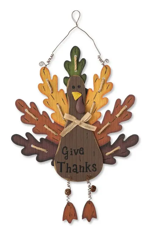 GLITZHOME Burlap Wooden Turkey Wall Decor