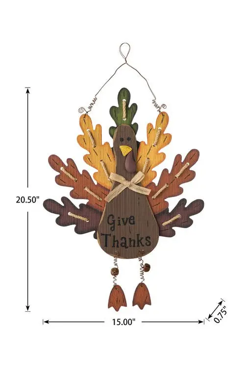 GLITZHOME Burlap Wooden Turkey Wall Decor