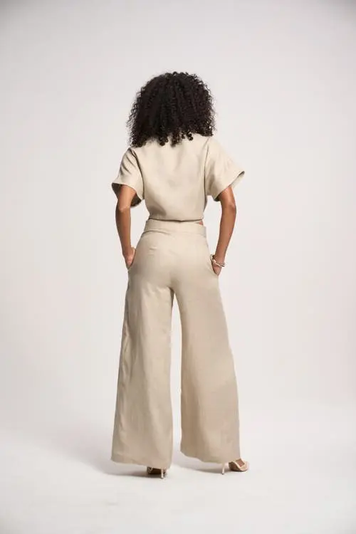 JBQ Oslo 2.0 Wide Leg Linen Trousers - Biscuit