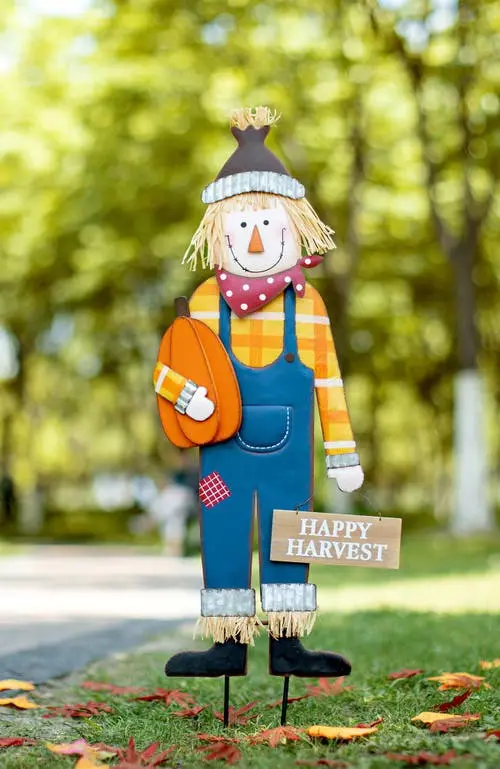GLITZHOME Fall Metal Scarecrow Yard Stake Or Standing Or Hanging Sign