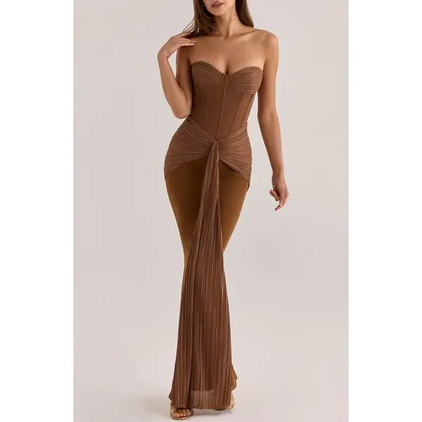 House Of Cb Charlotte Strapless Chiffon Corset Gown