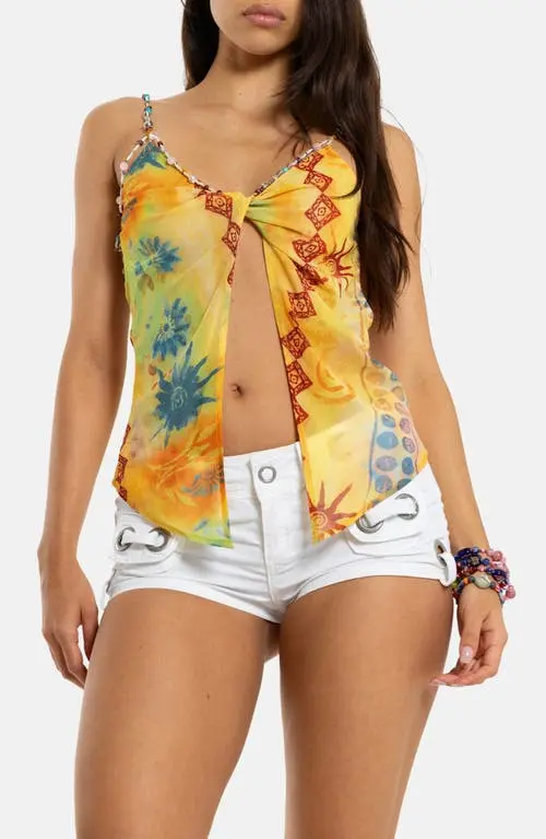JADED LONDON Beaded Strap Button Trim Top