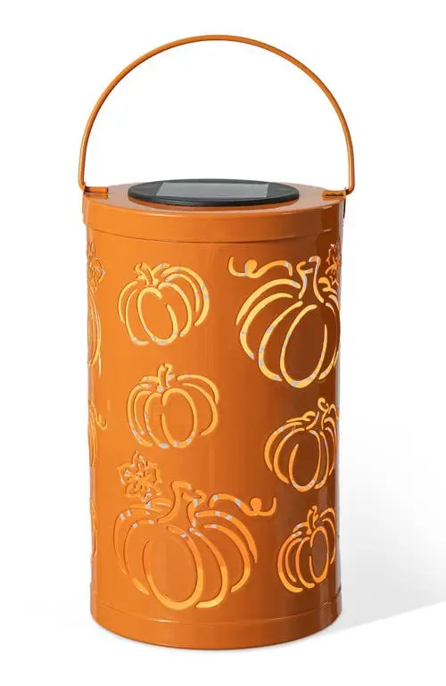 GLITZHOME Fall Metal Pumpkin Solar Powered Led Lantern