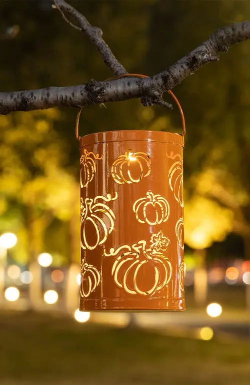 GLITZHOME Fall Metal Pumpkin Solar Powered Led Lantern