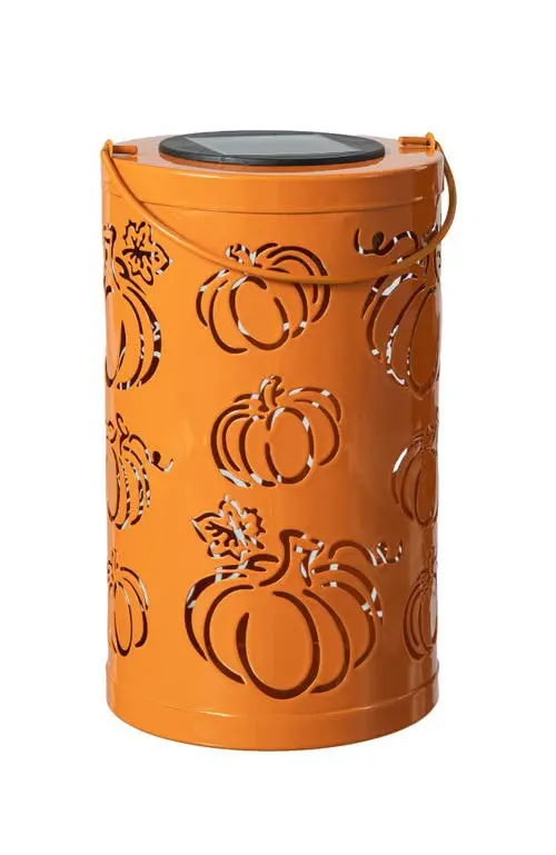 GLITZHOME Fall Metal Pumpkin Solar Powered Led Lantern