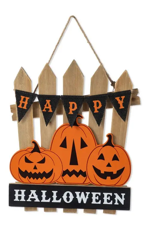 GLITZHOME Halloween Wood Jack O Lantern Door Hanger