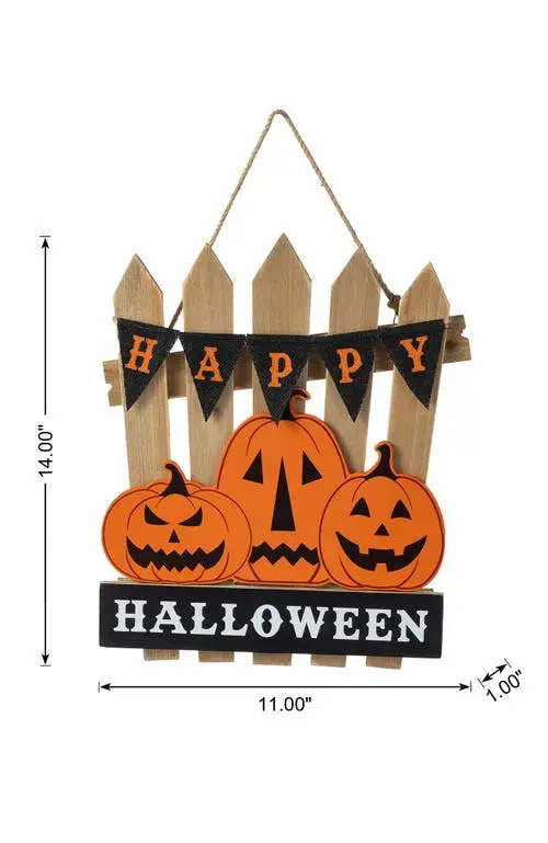 GLITZHOME Halloween Wood Jack O Lantern Door Hanger