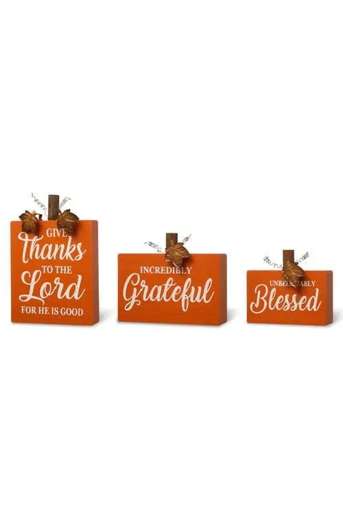 GLITZHOME 3pk Fall Wooden Pumpkin Table Decors