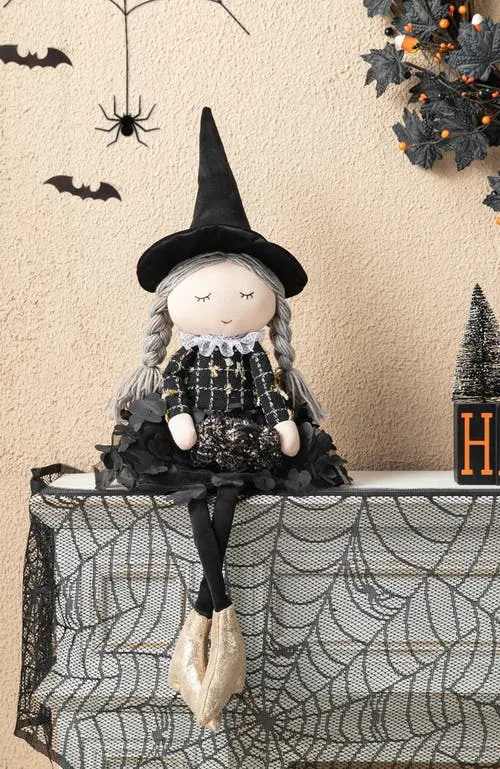 GLITZHOME Halloween Fabric Dressed Witch Or Pumpkin Sitter - Black