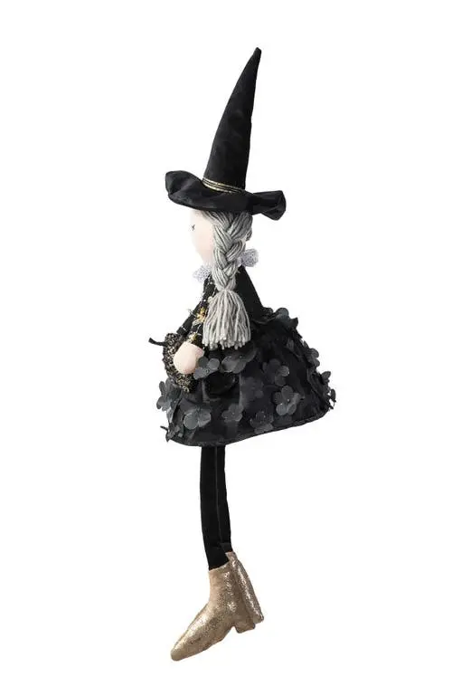 GLITZHOME Halloween Fabric Dressed Witch Or Pumpkin Sitter - Black