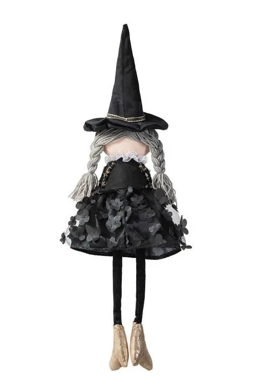 GLITZHOME Halloween Fabric Dressed Witch Or Pumpkin Sitter - Black