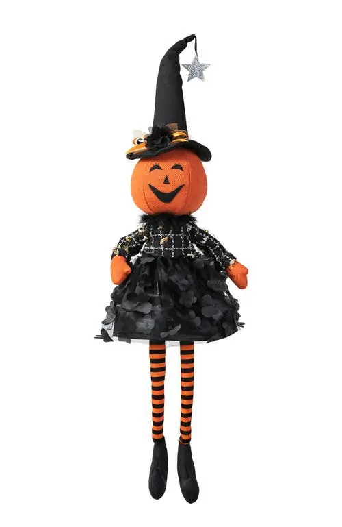 GLITZHOME Halloween Fabric Dressed Witch Or Pumpkin Sitter - Orange
