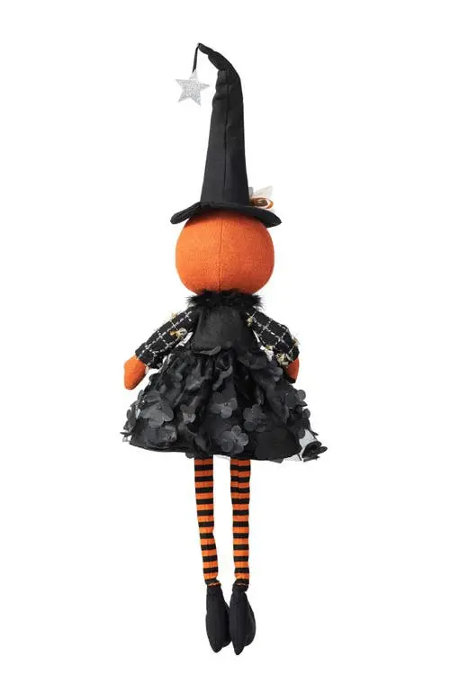 GLITZHOME Halloween Fabric Dressed Witch Or Pumpkin Sitter - Orange