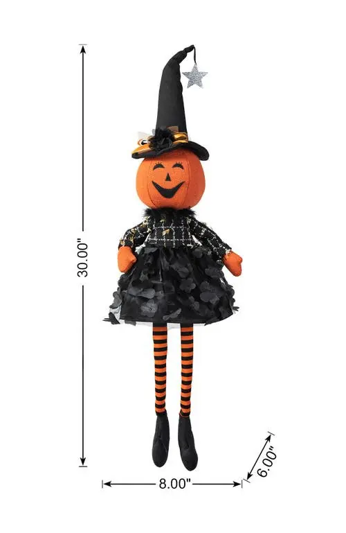 GLITZHOME Halloween Fabric Dressed Witch Or Pumpkin Sitter - Orange