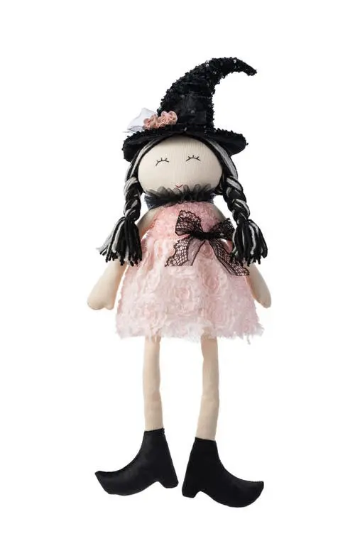 GLITZHOME Halloween Fabric Dressed Witch Or Pumpkin Sitter - Pink