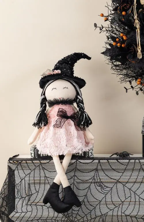 GLITZHOME Halloween Fabric Dressed Witch Or Pumpkin Sitter - Pink