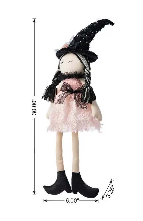 GLITZHOME Halloween Fabric Dressed Witch Or Pumpkin Sitter - Pink