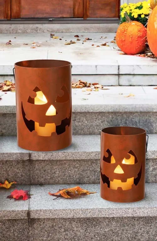 GLITZHOME Set Of 2 Halloween Jack O Lantern Bucket