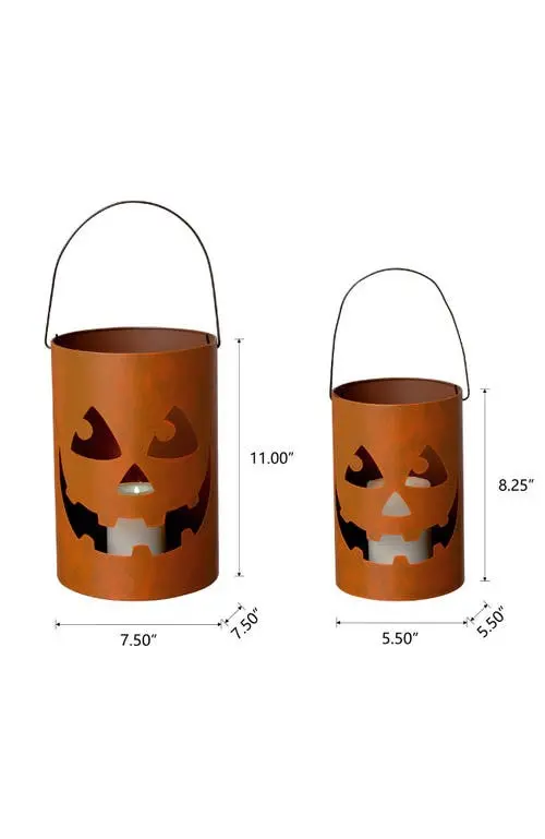 GLITZHOME Set Of 2 Halloween Jack O Lantern Bucket