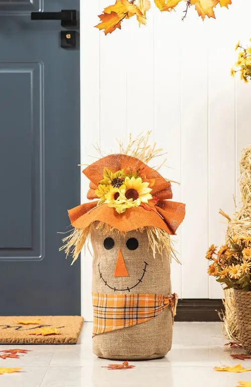 GLITZHOME Fall Linen Scarecrow Doorstop Porch Decor