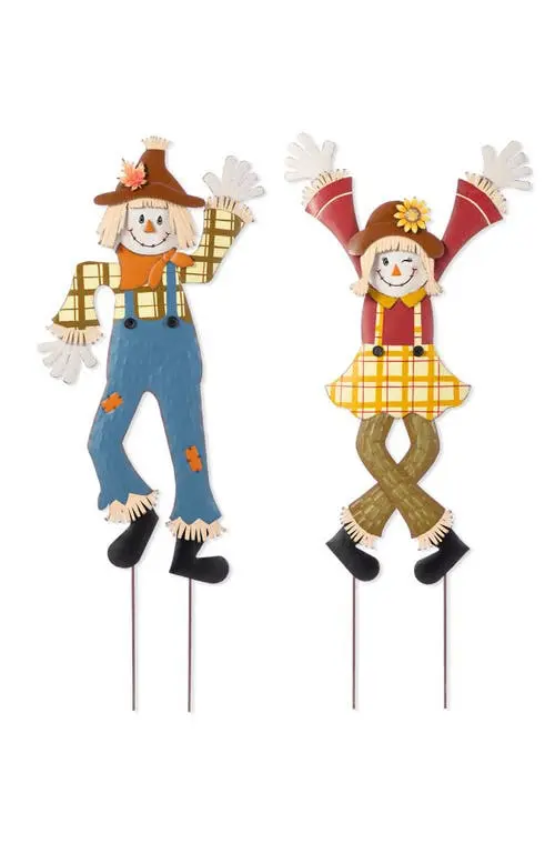 GLITZHOME Set Of 2 Fall Metal Dancing Scarecrows Yard Stake