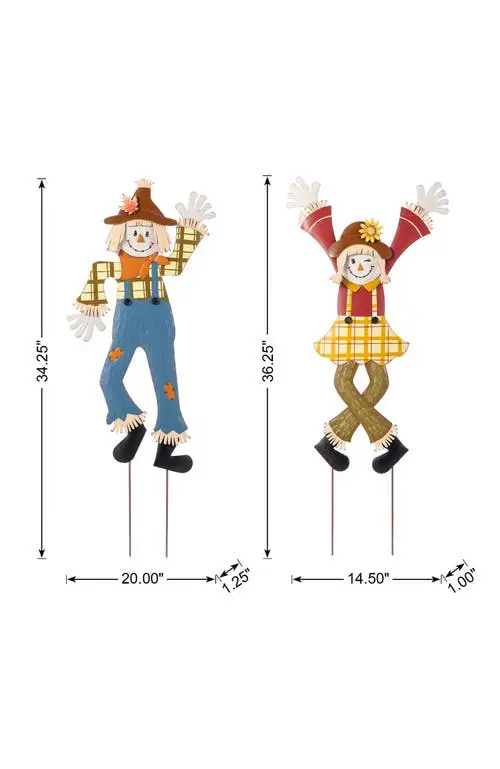GLITZHOME Set Of 2 Fall Metal Dancing Scarecrows Yard Stake