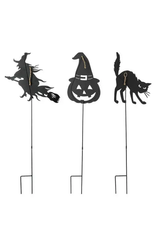 GLITZHOME Set Of 3 Halloween Metal Silhouette Yard Stake Or Hanging Decor
