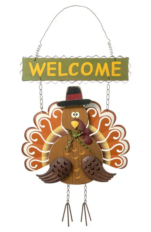 GLITZHOME Iron Wooden Turkey Welcome Wall Decor