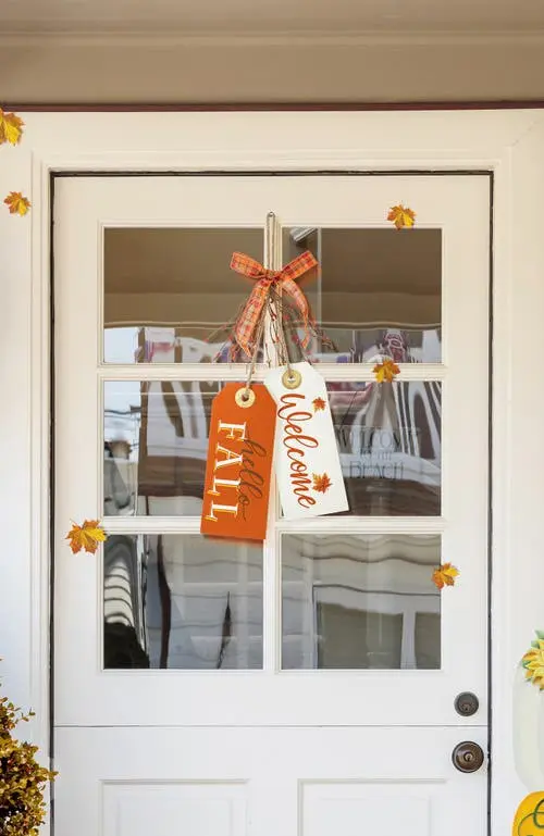GLITZHOME Thanksgiving Wooden Give Thanks Hello Fall Door Hanger - White