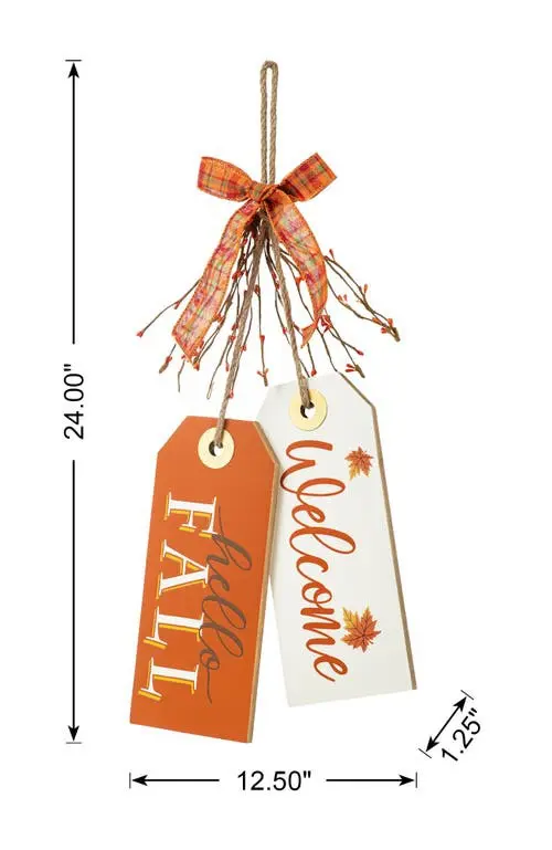 GLITZHOME Thanksgiving Wooden Give Thanks Hello Fall Door Hanger - White