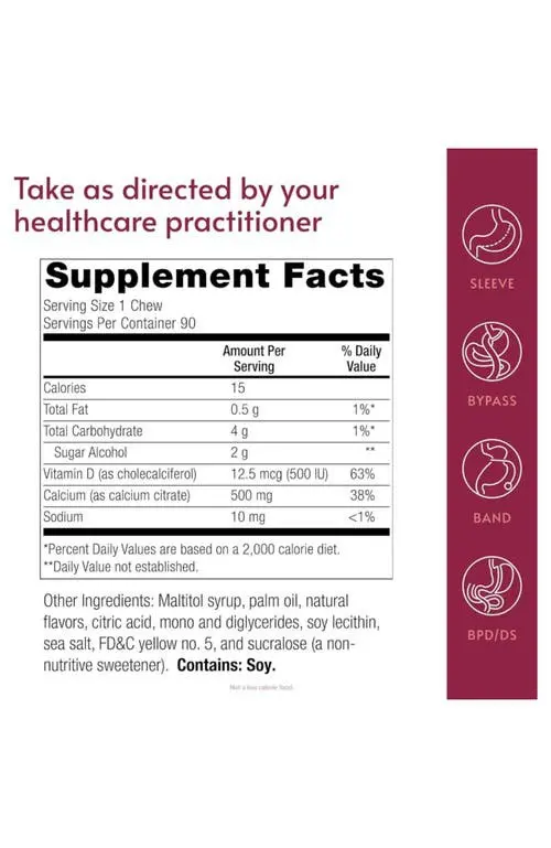 BARIATRIC ADVANTAGE Calcium Citrate Chewy Bites 500 Mg Vitamin D3 Supplement 90 Count 90 Count