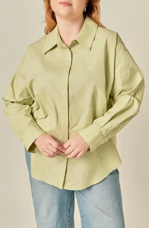 English Factory Bow-embroidered Cotton Shirt - Sage
