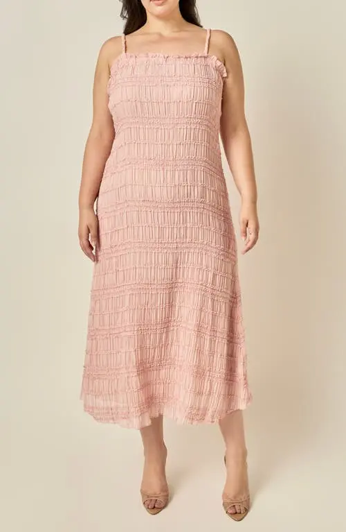Endless Rose Shirred Ruffle Midi Dress