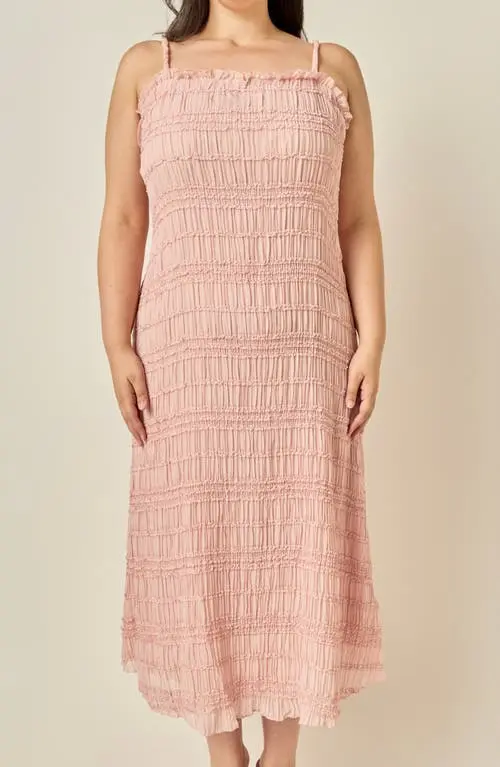 Endless Rose Shirred Ruffle Midi Dress